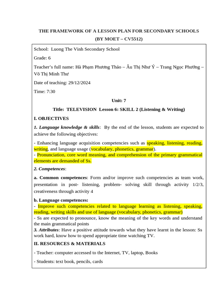 Grade 6 - Unit 6 - Listening (2024) | PDF | Vocabulary | Language ...