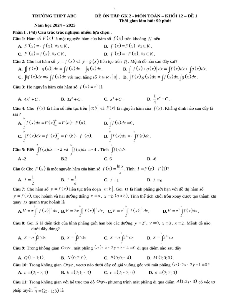 Đề 1-GK2-Lớp 12-2025 | PDF