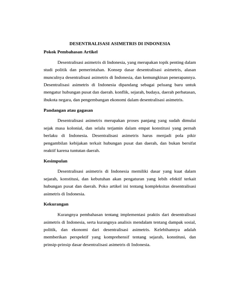 Desentralisasi Asimetris Di Indonesia | PDF