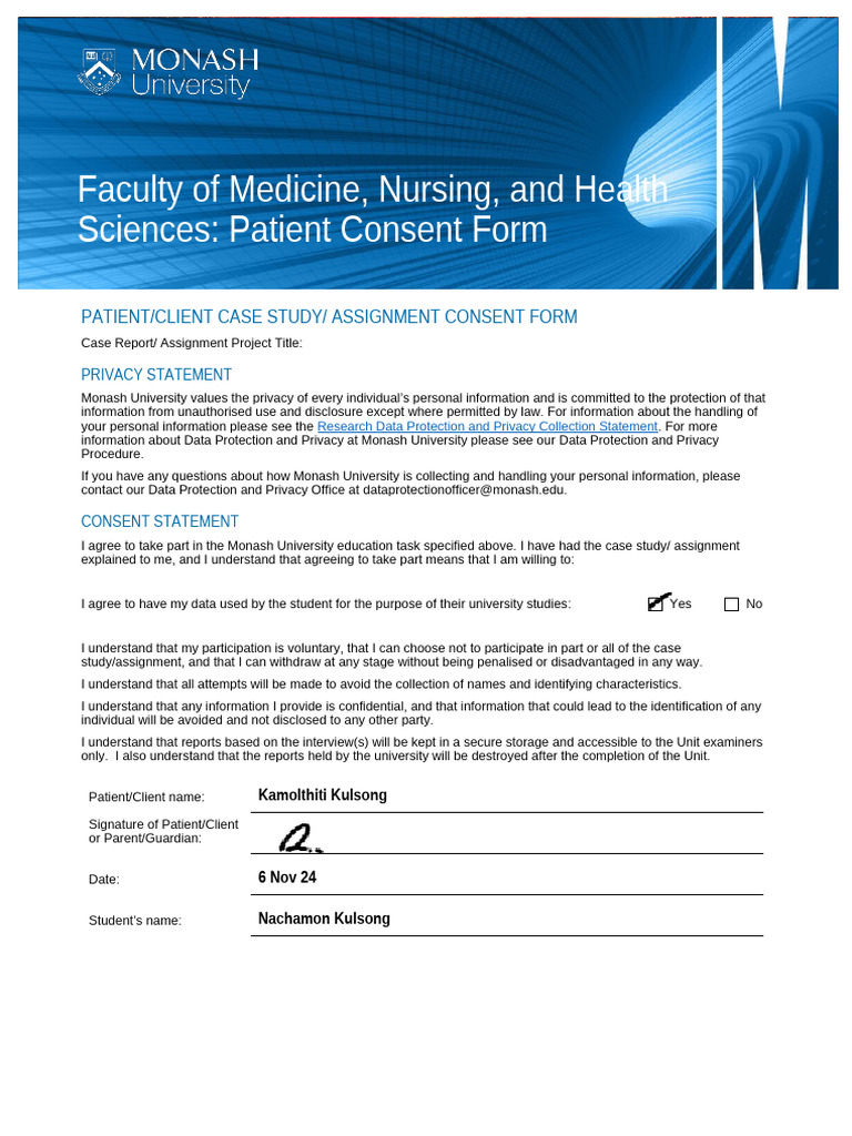Monash University Patient Consent Form | PDF