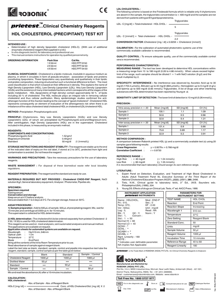 10 HDL Cholesterol-Precipitant Test-Kit | PDF | Cholesterol | Lipid