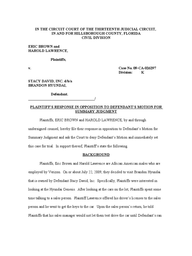 Plaintiffs Oppose Summary Judgment | PDF | Summary Judgment | Discrimination