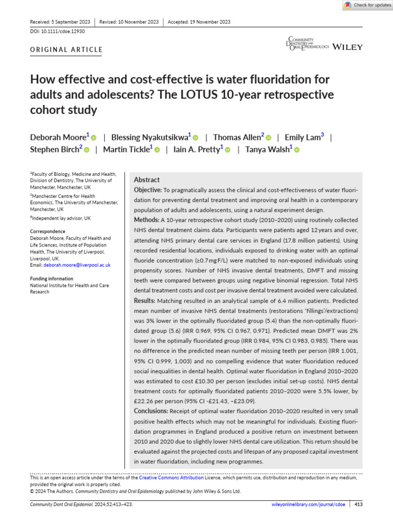 Effectiveness of Water Fluoridation Study | PDF | Dentistry