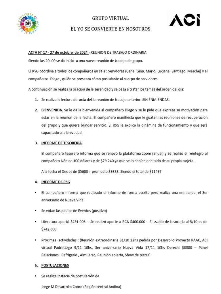 ACTA #17 27 Octubre 2024 | PDF