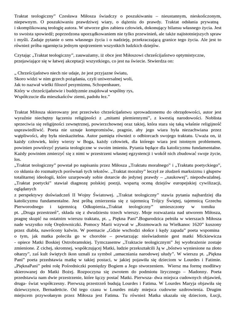 Miłosz Czesław Traktat Teologiczny | PDF