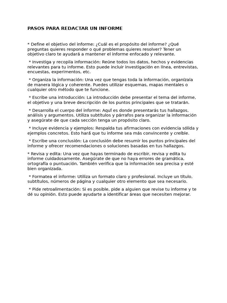 Pasos para Redactar Un Informe | PDF