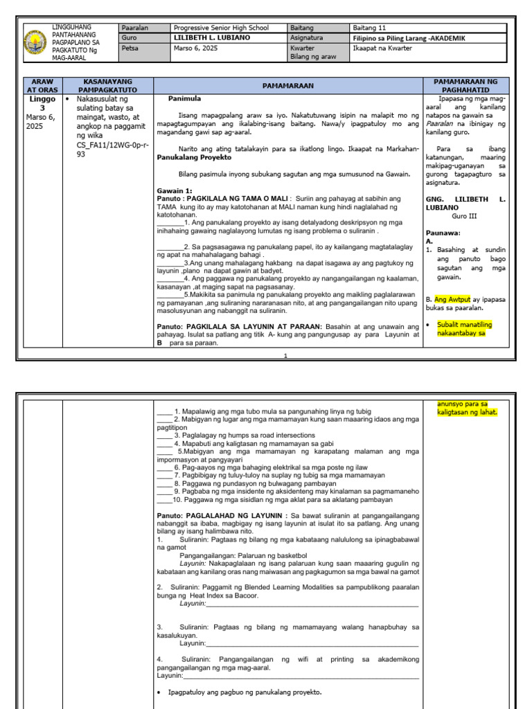Q4 Core Fil. Sa Piling Larang AKAD11 Weeks 3 | PDF