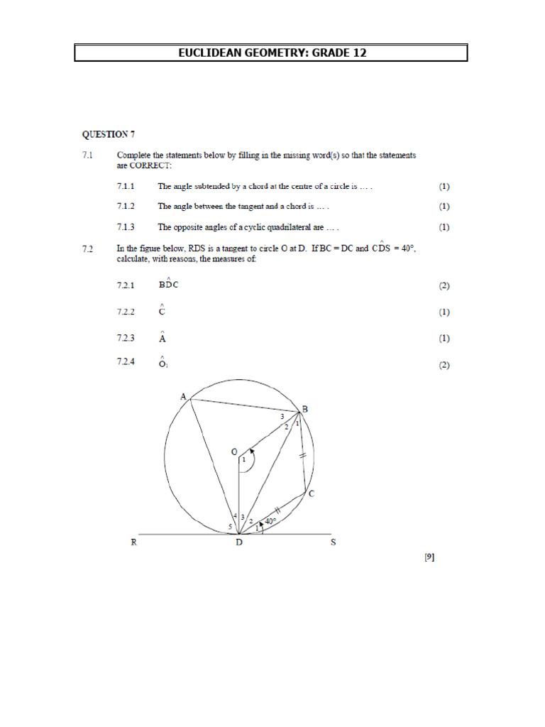Grade 12 Euclidean Geometry Q&A | PDF | Geometry | Mathematics
