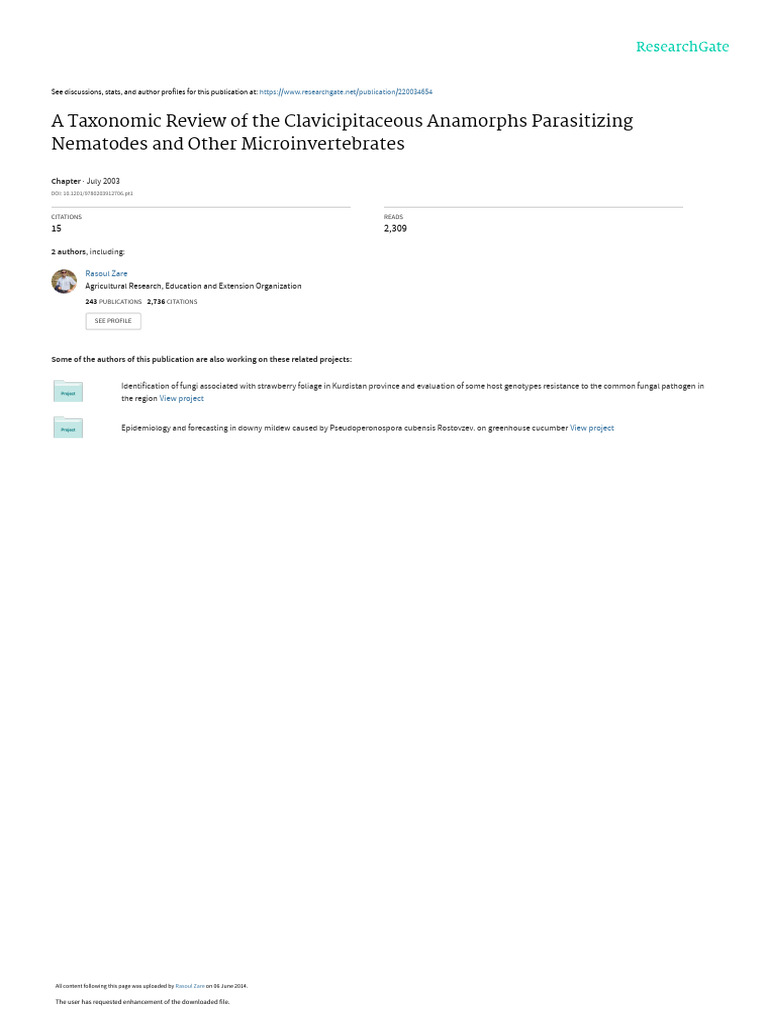 A Taxonomic Review of The Clavicipitaceous Anamorphs Parasitizing ...