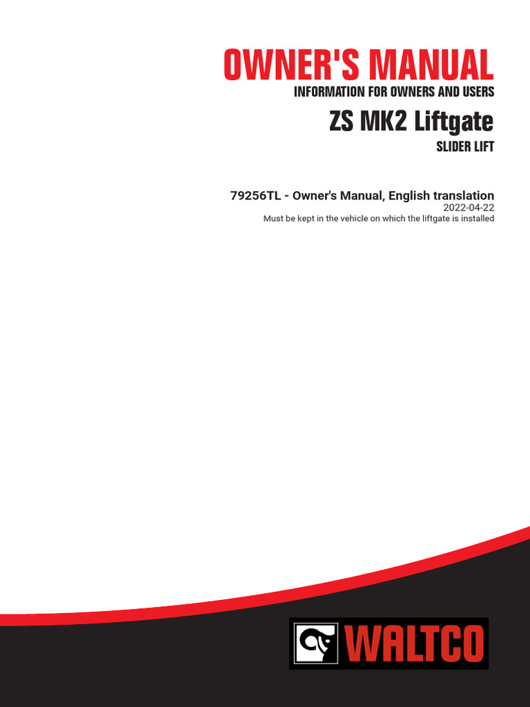 Waltco ZS-Series Owners Manual (Z79256TL) | PDF | Elevator | Valve