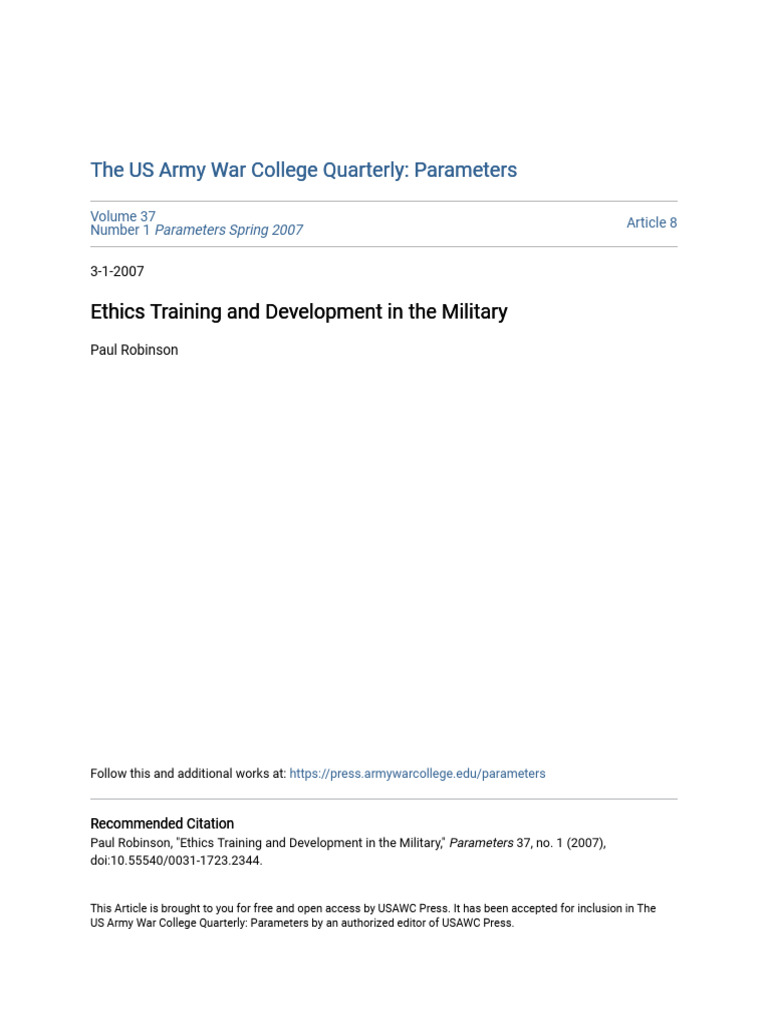 Ethics Training in Military Forces | PDF | Virtue | Courage
