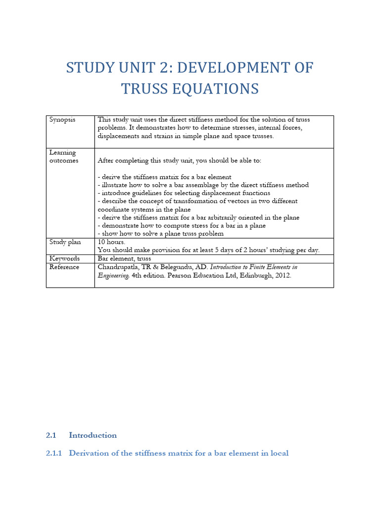 Truss Equations: Direct Stiffness Method | PDF | Stress (Mechanics ...