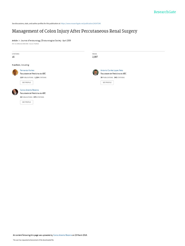 Management of Colon Injury | PDF | Colorectal Cancer | Kidney