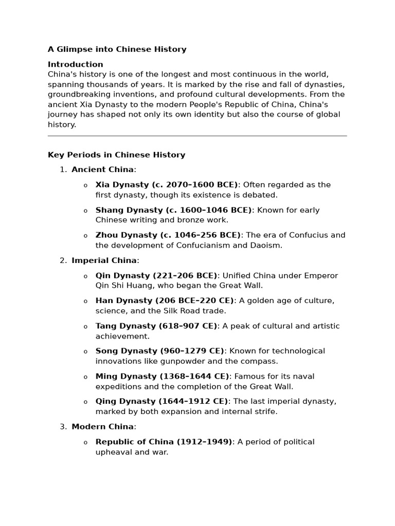Overview of Chinese Historical Dynasties | PDF | History Of China ...