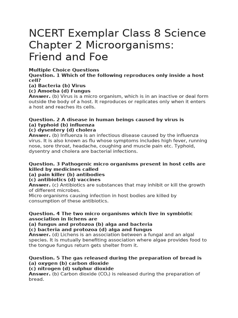 Microorganisms: Friend and Foe MCQs | PDF | Microorganism | Infection