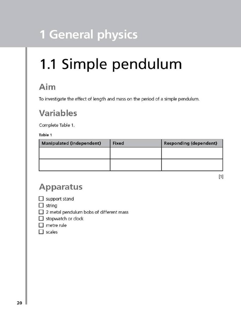 Simple Pendulum - Practical Activity Sheet | PDF