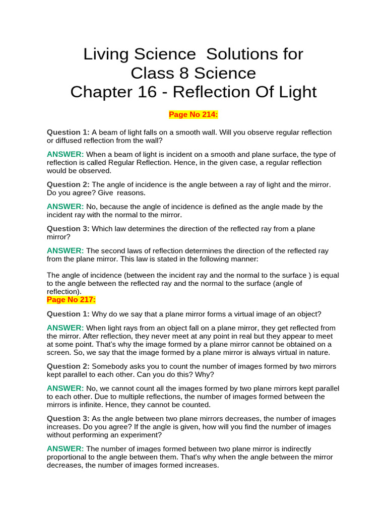 Reflection of light | PDF | Reflection (Physics) | Mirror