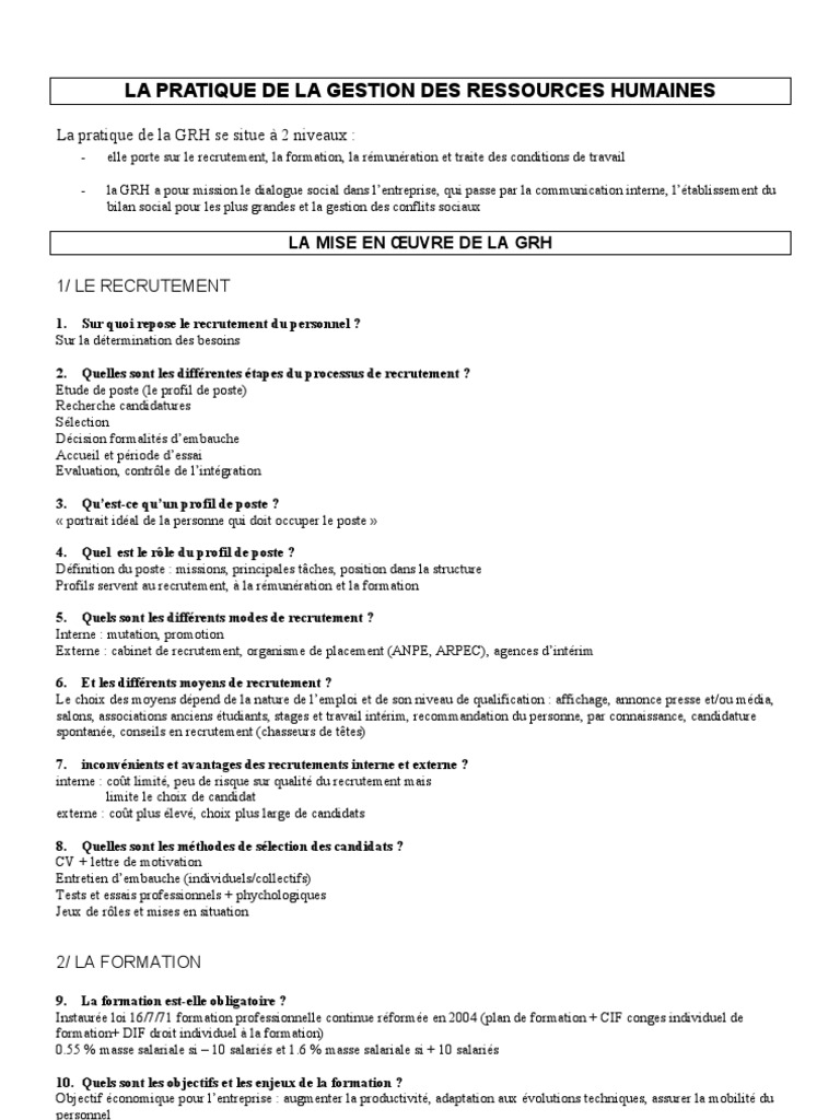 Pratique - GRH 12 Prof | PDF | Recrutement | Salaires