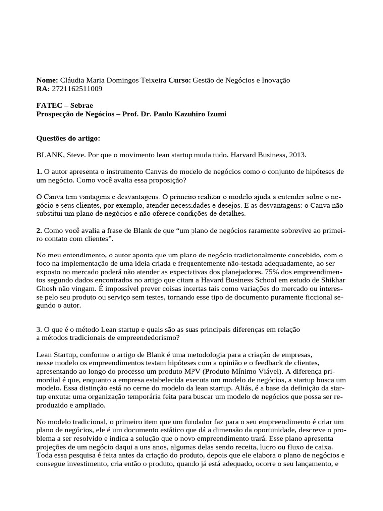 (Claudia) BLANK, Steve. Por Que o Movimento Lean Startup Muda Tudo ...