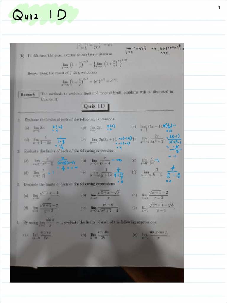 Calculus Quiz 1d | PDF