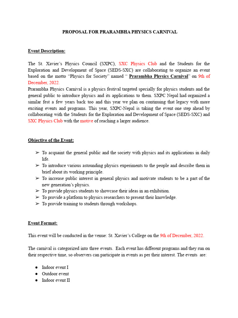 Proposal For Prarambha Physics Carnival | PDF