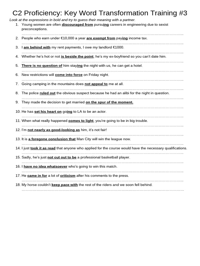 c2 Proficiency Key Word Transformation Training 3 | PDF