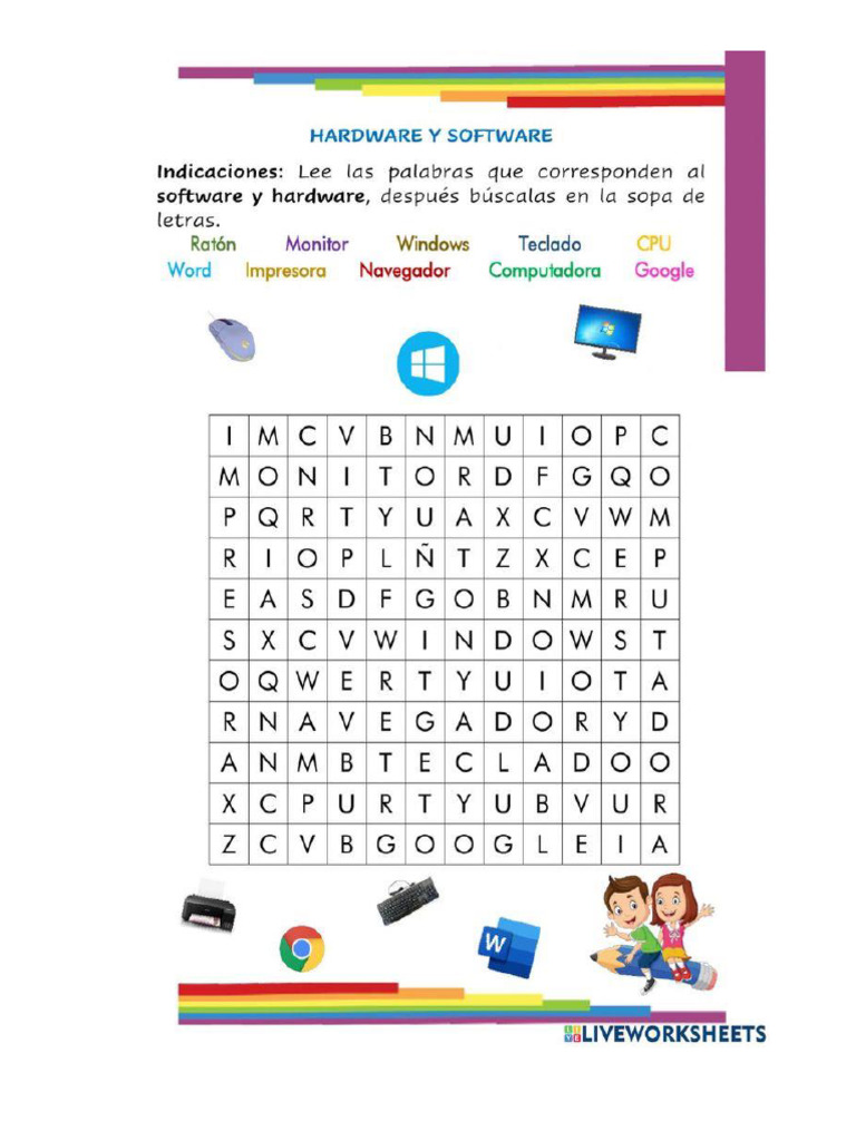 Sopa de Letras Hardware y Software - 4to | PDF