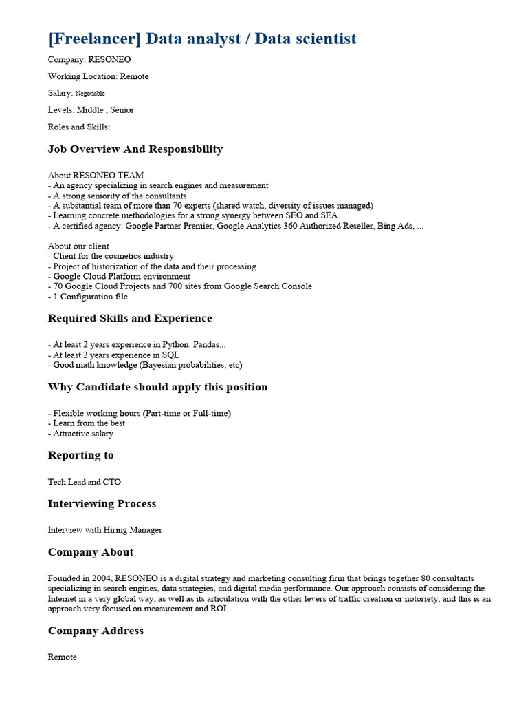 Freelancer Data Analyst Data Scientist 5125 | PDF