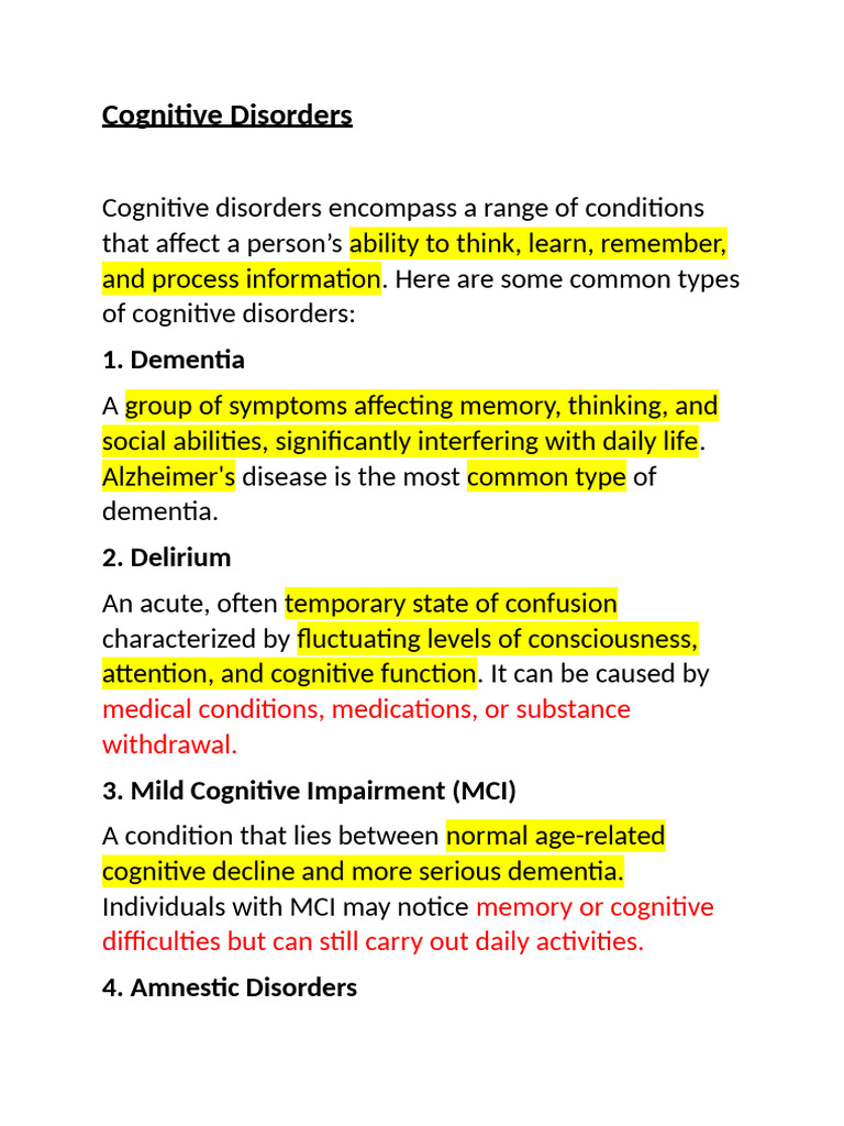 Cognitive Disorders | PDF | Dementia | Mental Disorder