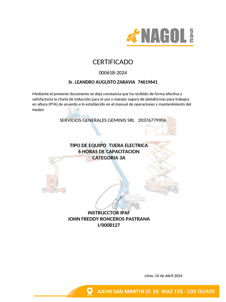 CERTIFICADO DE OPERADOR SEMISA S.R.L. 1 | PDF