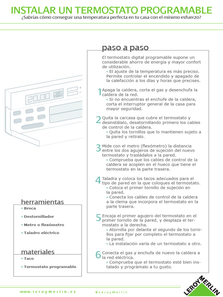 instalar termostato programable | PDF | Termostato | Tornillo