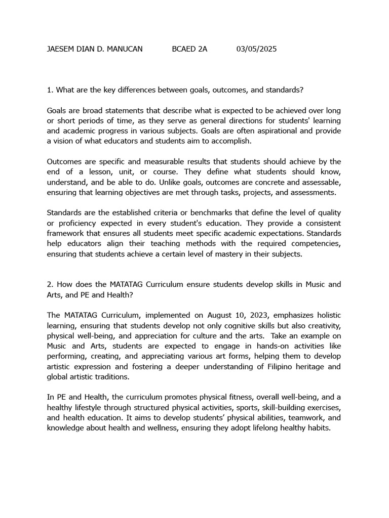 Manucan, Assesment For Learning Activity | PDF | Educational Assessment ...