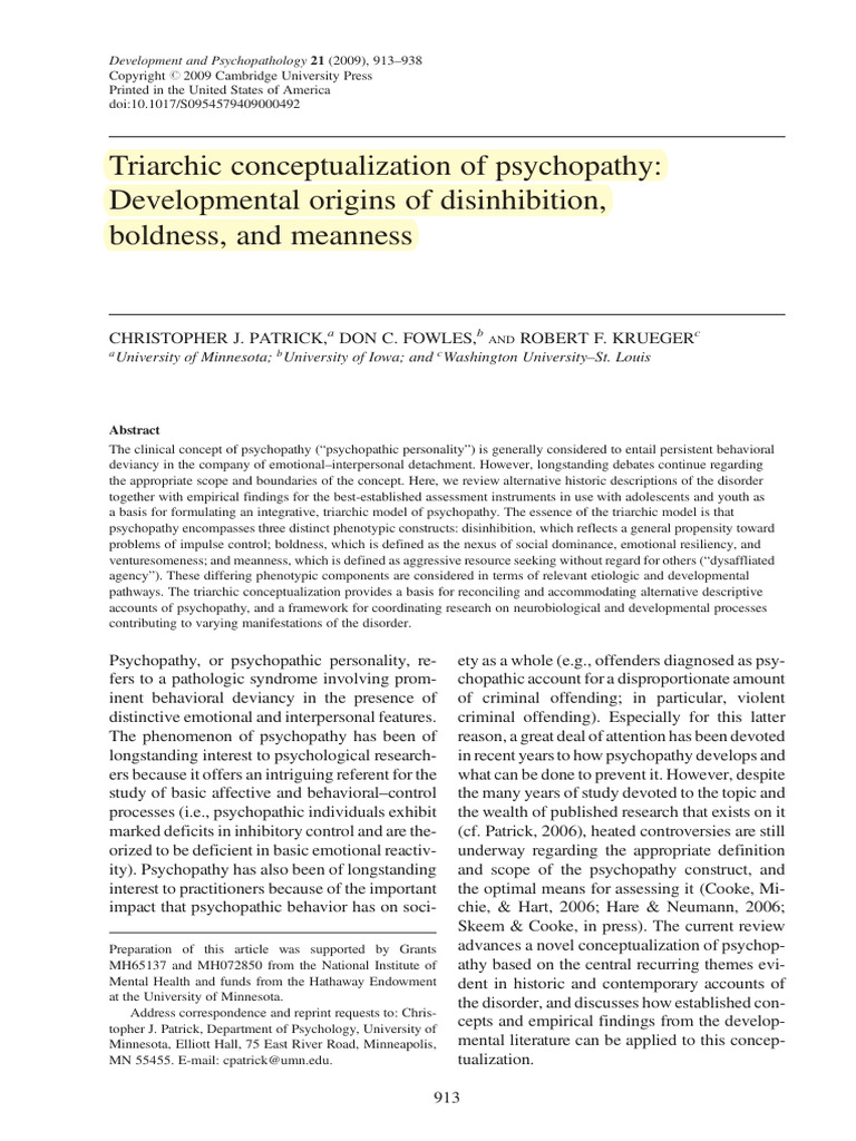 Triarchic Conceptualization of Psychopathy | PDF | Psychopathy ...