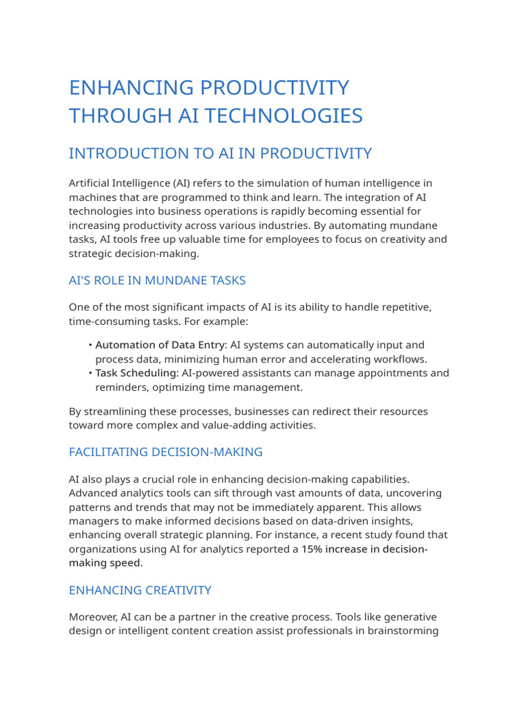 Enhancing Productivity Through AI Technologies | PDF | Artificial Intelligence | Intelligence ...