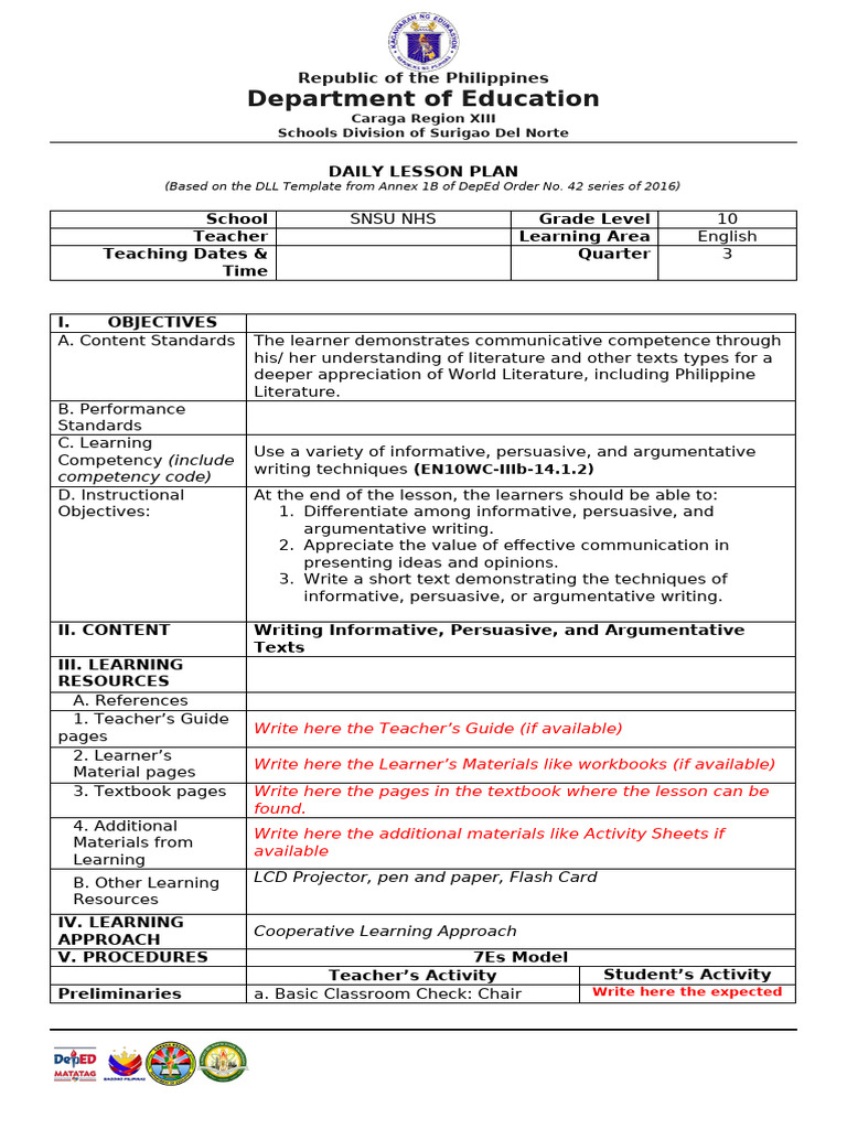 Sample 7es Model DetailedLessonPlan With INSTRUCTIONS | PDF | Learning ...