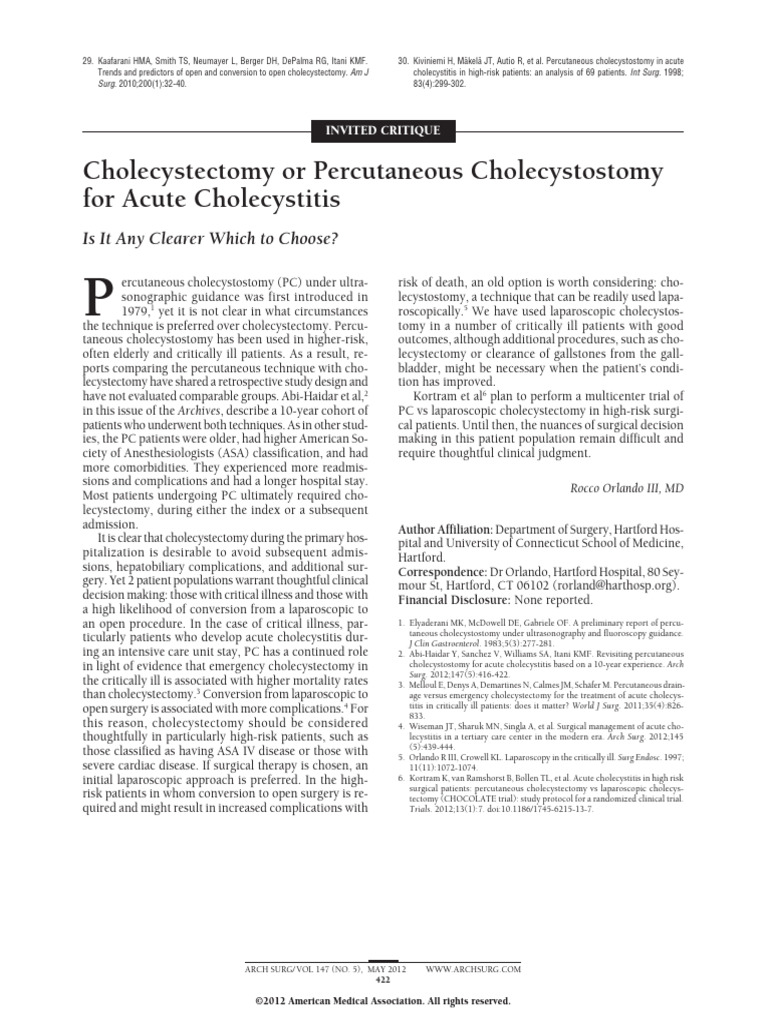 Cholecystectomy or Percutaneous Cholecystostomy | PDF | Surgical ...