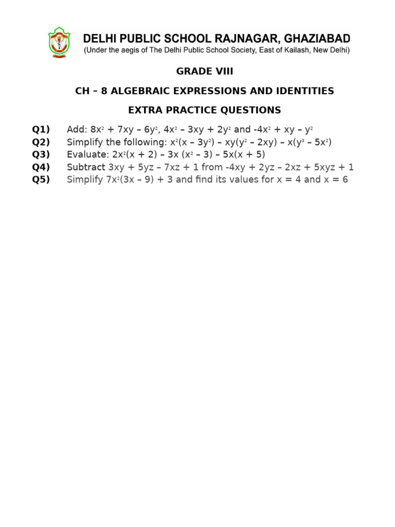 Algebraic Expressions Viii 1 | PDF