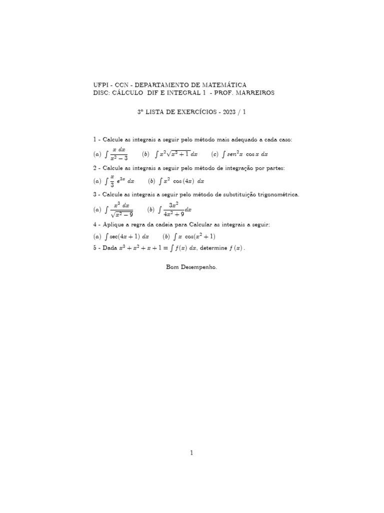 Calc Dif. e Integral I - Lista 03 2017 - 2 Eng Mec | PDF