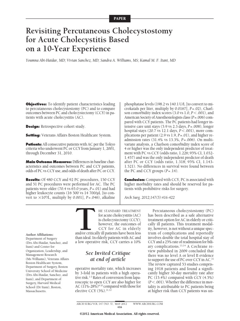 Revisiting Percutaneous Cholecystostomy | PDF | Medicine | Medical ...