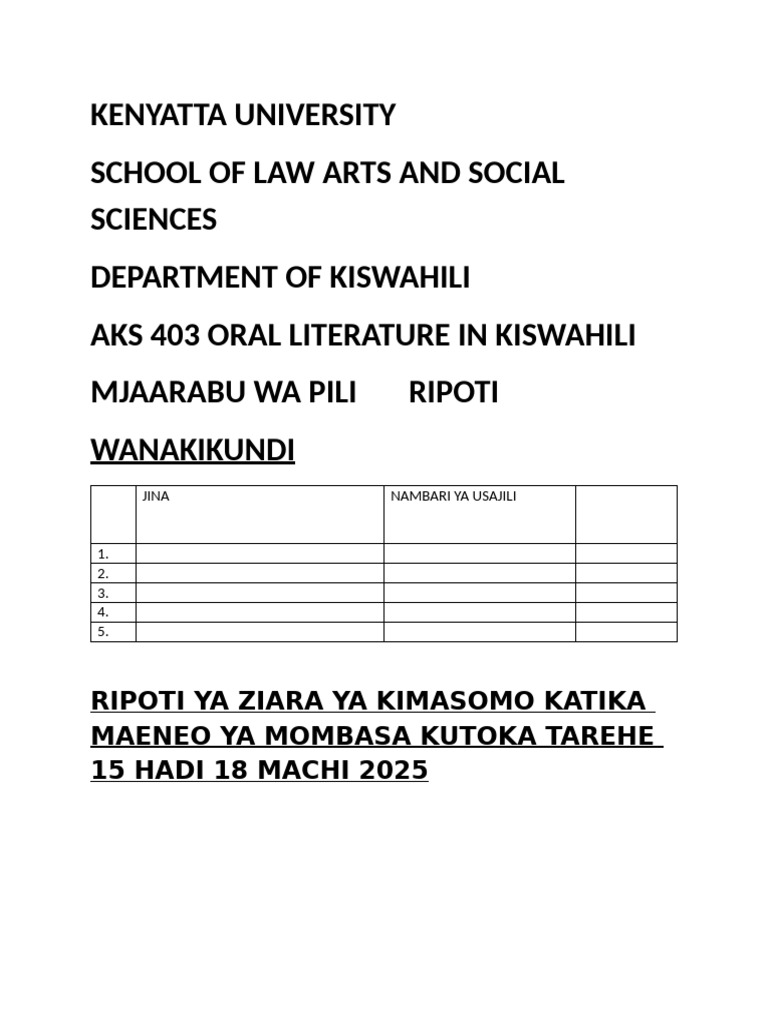 Kenyatta University Rioti Ya Ziara | PDF