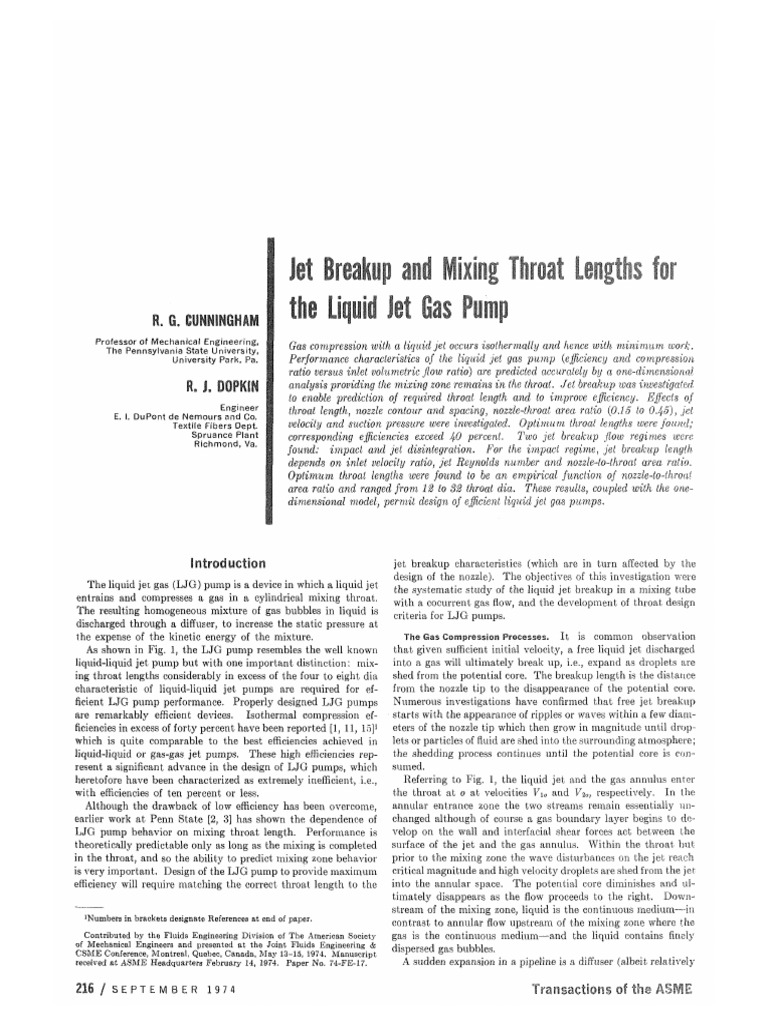 ART - Jet Breakup and Mixing Throat Lengths For Liquid Jet Gas Pump ...