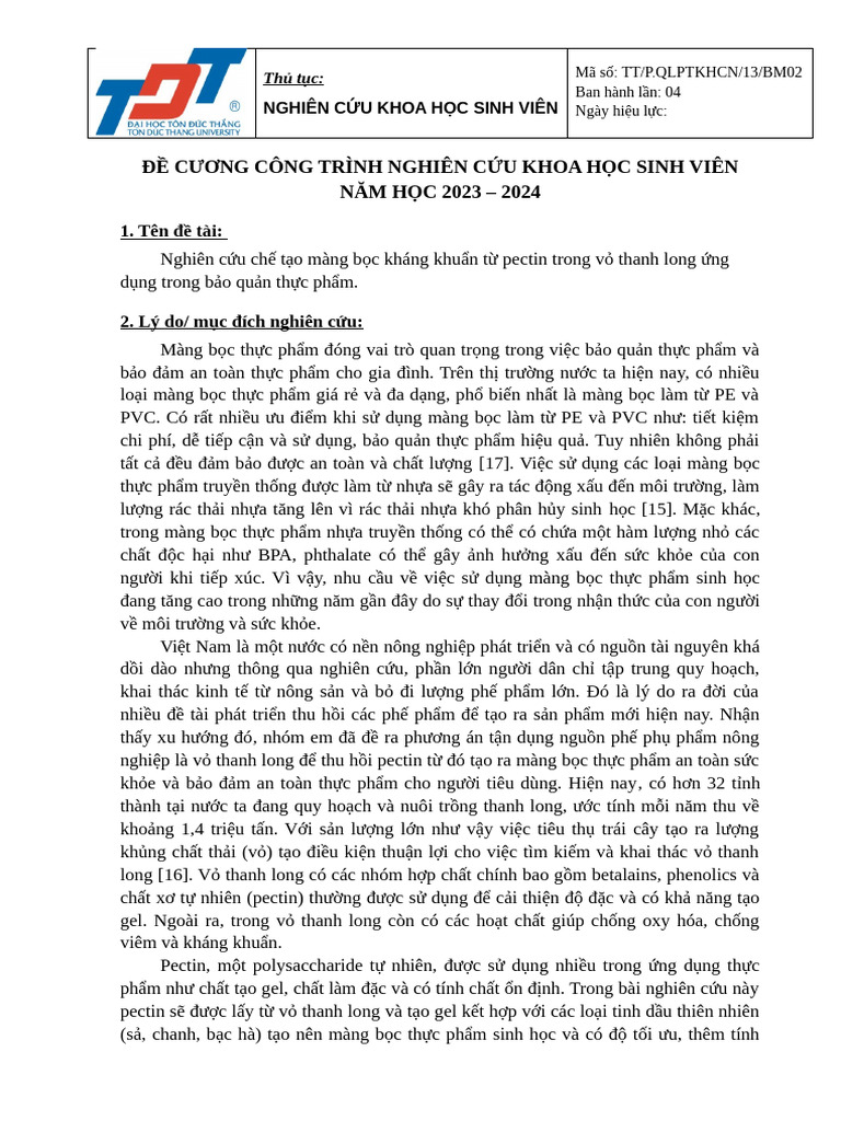(Nhóm 3) Đề cương Nghiên cứu Khoa học Sinh viên TDTU năm 2024 - 2025 ...