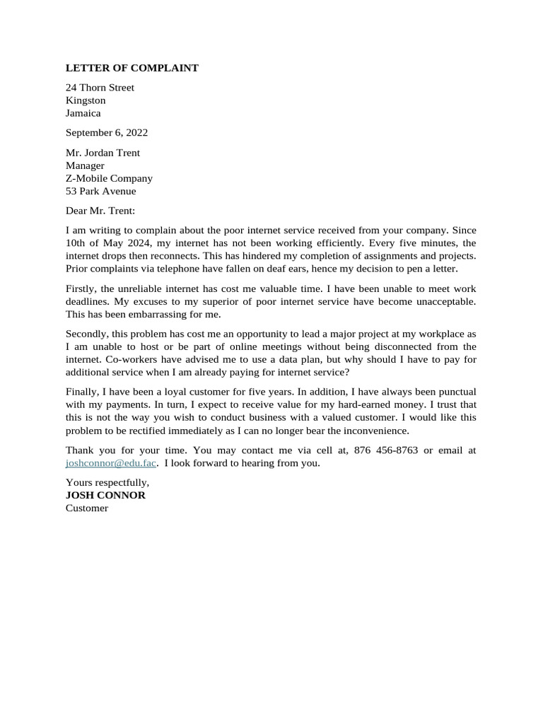 LETTER OF COMPLAINT - Sample | PDF