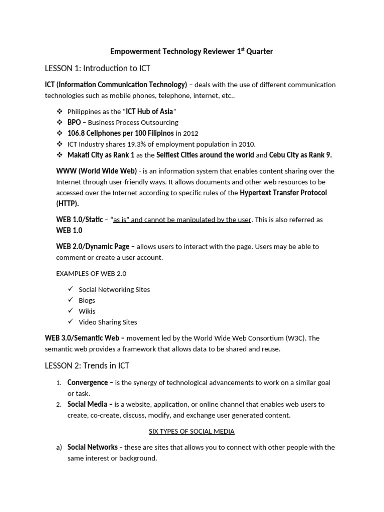 EmpTech Reviewer 1st Quarter | PDF | Malware | World Wide Web