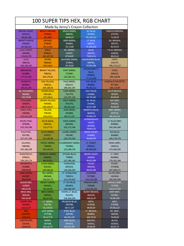 Color Codes and Names Chart | PDF | Green | Color