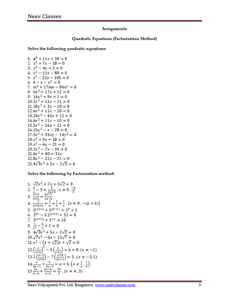 Sums On Quadratic Equation | PDF | Length | Area