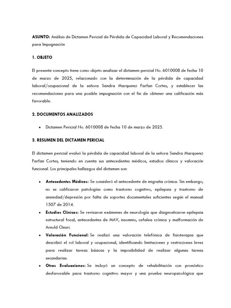 concepto dictamen perdida de capacidad laboral | PDF | Depresión ...