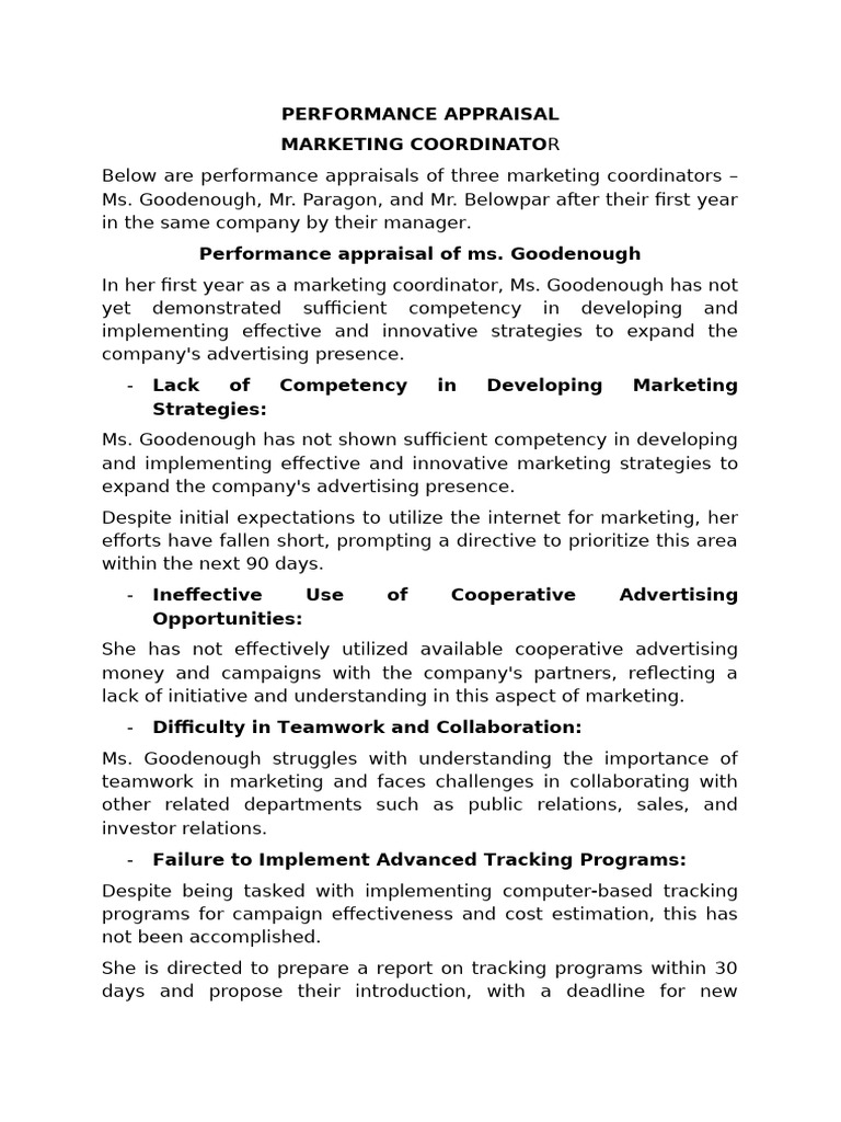 Marketing Coordinator Performance Review | PDF | Marketing | Digital ...