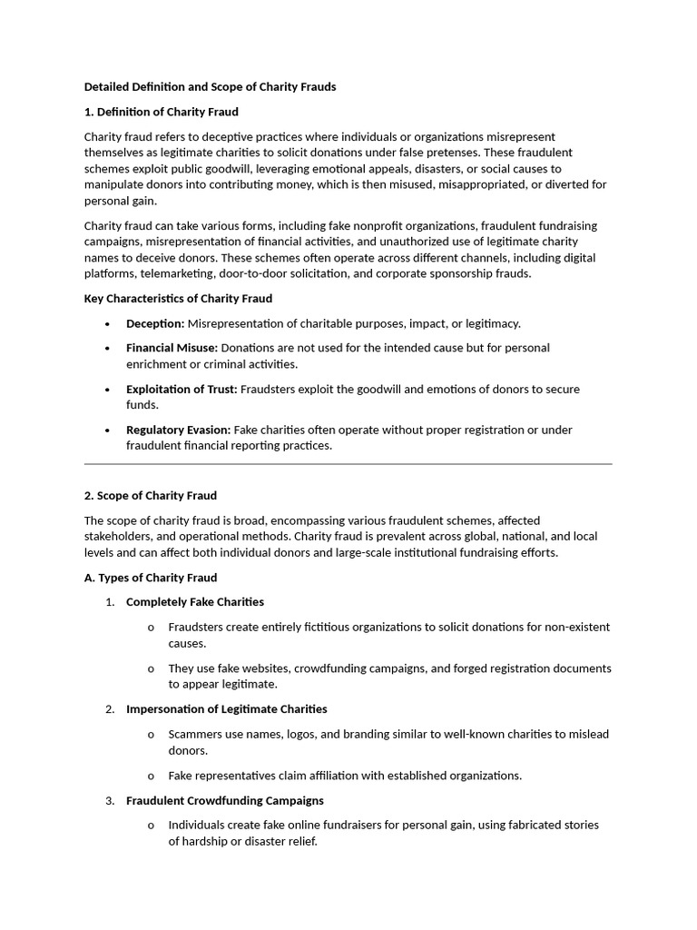 Detailed Definition and Scope of Charity Frauds | PDF | Internet Fraud ...