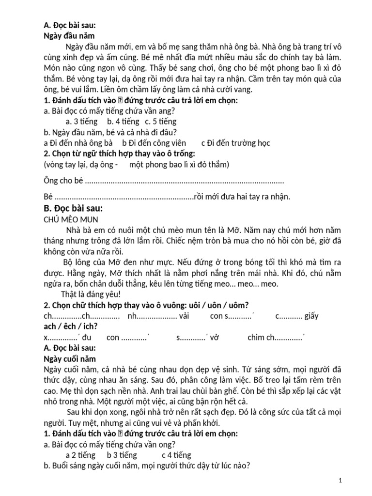 Tieng Viet Lop 1 | PDF